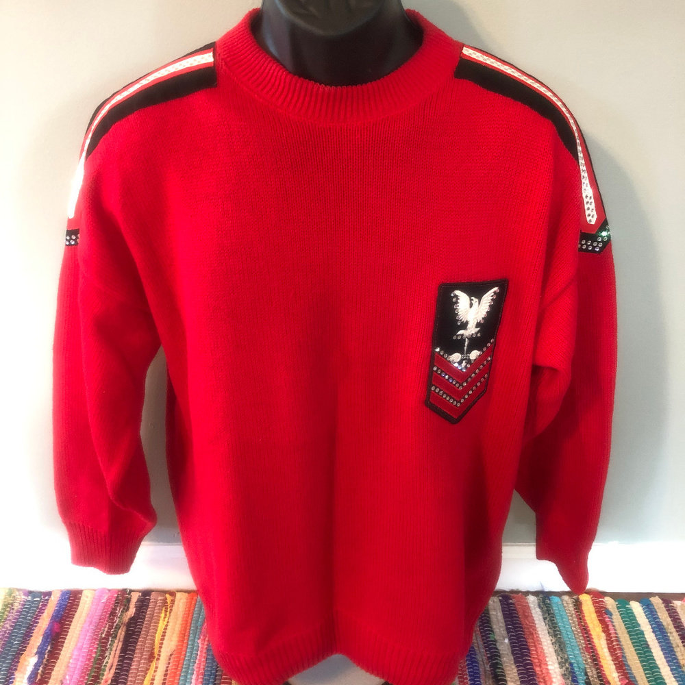 1980s Eagle Crest Logo Sweater Striped Red Xl - Gem